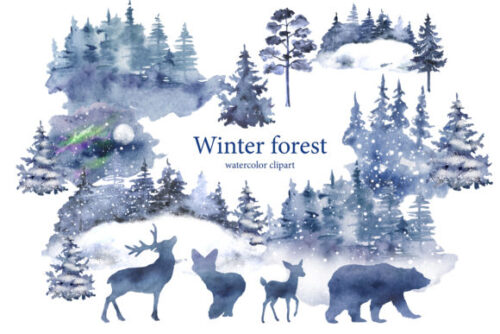 20+ Magical Winter Forest Watercolor Clipart - LifeInscribed.com